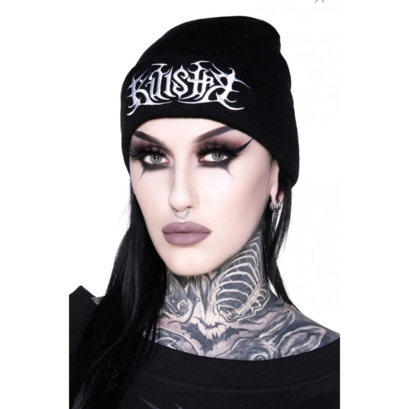 Killstar | Accessories | Killstar Unisex Adults Black Dusk Beanie White ...